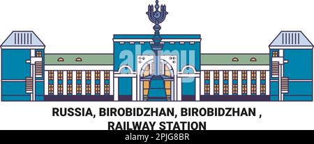 Russia, Birobidzhan, Railway Station, travel landmark vector ...