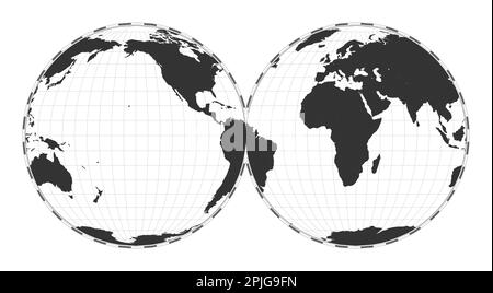 Vector world map. Mollweide projection interrupted into two equal-area ...