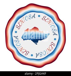 Sentosa round stamp. Round logo with island map and title. Stylish ...