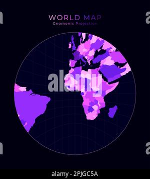 Map of the World. Gnomonic projection. Futuristic infographic world ...