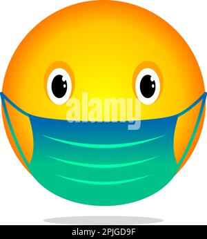 Vector illustration of emoticon wearing medical mask doing thumb up ...