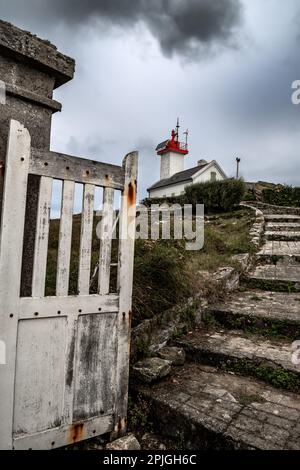 Beach Of Saint Cava With Lighthouse On Finistere Island Wrach In ...