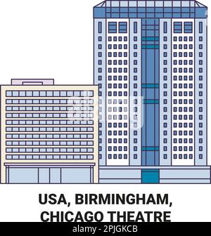 Usa, Birmingham, Chicago Theatre travel landmark vector illustration ...