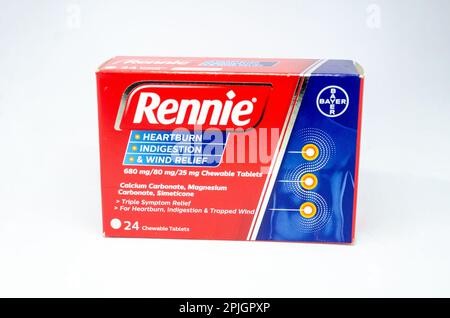 A box of Rennie tablets used to treat heartburn and indigestion ...