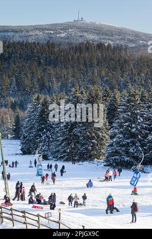View of the Brocken summit with Brockenbahn Stock Photo - Alamy