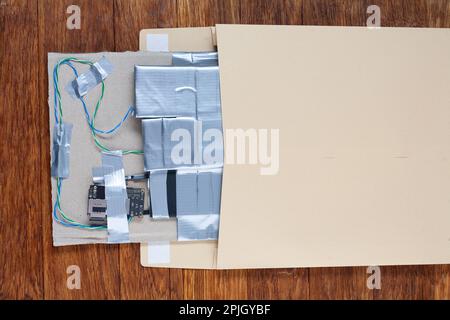 Mail bomb IED. Hand made Improvised Explosive Device with plastic ...