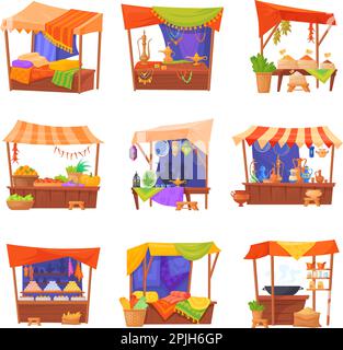 Asian souk cartoon background with arabic man making traditional ...