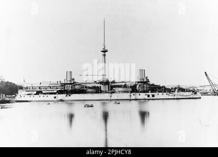 The Italian warship Enrico Dandolo at sea. She was the second of two ...