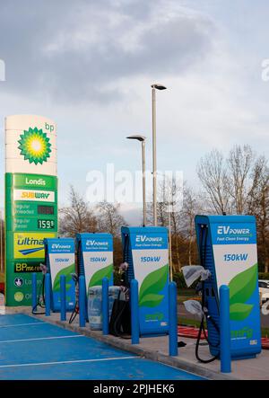 An EV charging hub being installed at Cornwall Services, Victoria, UK ...