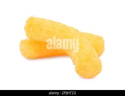 Two tasty cheesy corn puffs isolated on white Stock Photo - Alamy