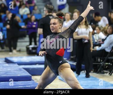 Los Angeles, OK, USA. 1st Apr, 2023. Utah's Jaedyn Rucker competes on ...