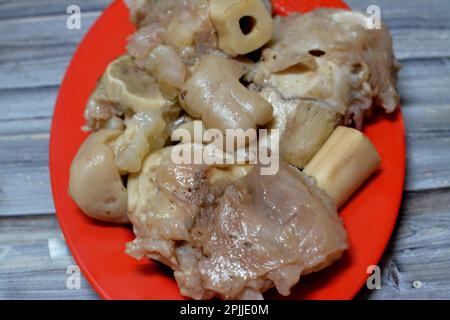 Arabic Egyptian cuisine of kawareh trotters with its traditional soup ...