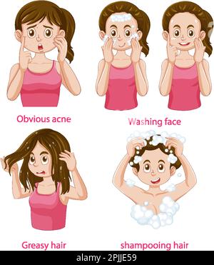 Set of girl with puberty and change illustration Stock Vector Image ...