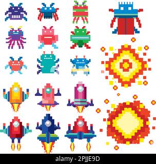 Set of pixel game monster characters illustration Stock Vector Image ...