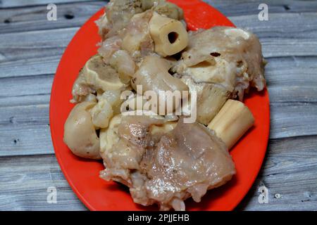 Arabic Egyptian cuisine of kawareh trotters with its traditional soup ...