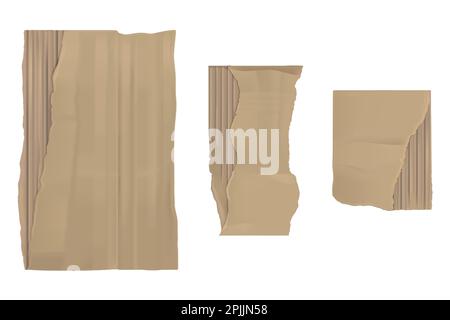 Set of torn brown cardboard pieces isolated on white background ...