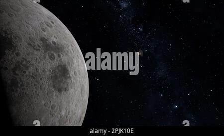 Space probe flying near the Moon. Space exploration Stock Photo - Alamy