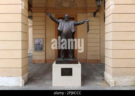 Modena, Italy, april 2023, bronze statue of Luciano Pavarotti tenor ...