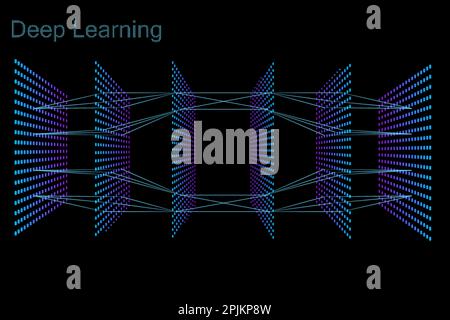 3D Neural network with six layers. Illustration of structured big data ...