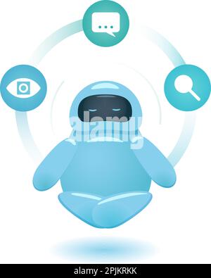 Cute character bot sitting in the circle and meditating. Artificial ...