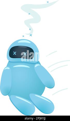 Tired or overworked AI robot falls to the ground. Artificial ...