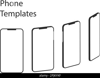 Three frameless cell phone templates on white background. Mobile phone ...