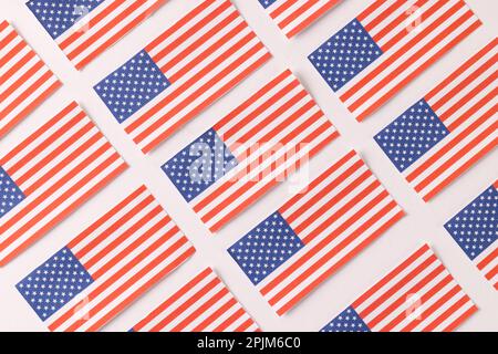 High angle view of rows of flags of united states of america with copy ...
