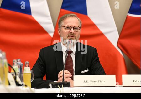 Czech Prime Minister Petr Fiala, left, and Industry and Trade Minister ...