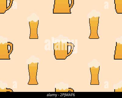 Pixel beer seamless pattern. Glass of beer pixel art. 8 bit mug, pixel ...