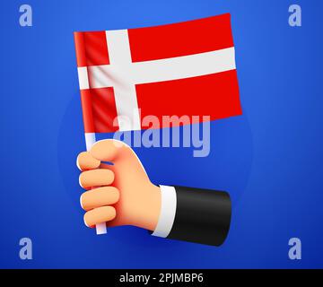 Man holding flag of Denmark isolated on white background. Hand drawn ...