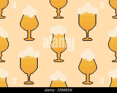 Pixel beer seamless pattern. Glass of beer pixel art. 8 bit mug, pixel ...