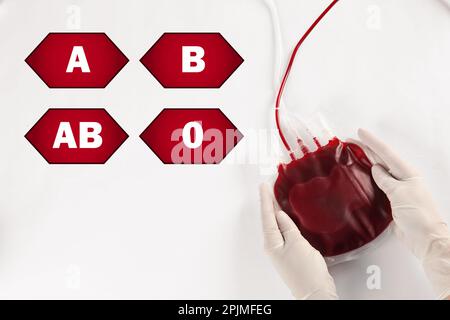 Icons representing different blood types and doctor with blood for ...