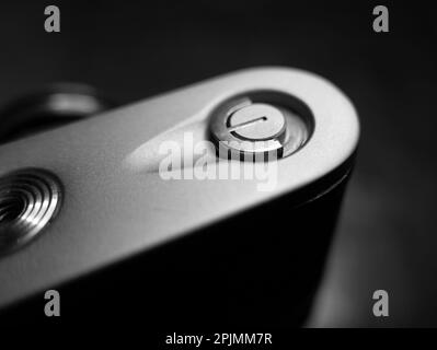 A grayscale shot of the small parts of an old vintage camera Stock ...
