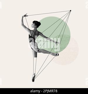 Contemporary art collage with professional ballerina dancing isolated ...
