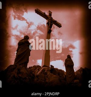 Calvary, digitally altered picture, Saint-Pierre de Chartreuse, Isere ...