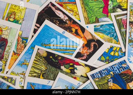Background with pile of the tarot cards, the major arcana deck. Fortune ...