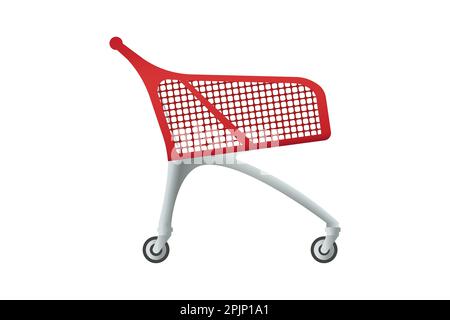Plastic supermarket pushcart. Side view of realistic shopping cart or ...