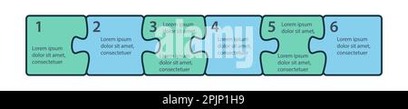 Steps infographics. Puzzle sequence. Six elements of puzzle. Process ...