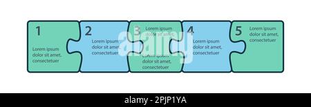 Steps infographics. Puzzle sequence. Five elements of puzzle. Process ...