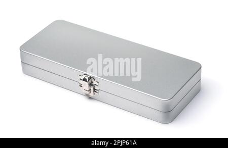 silver metal box isolated on white background Stock Photo - Alamy