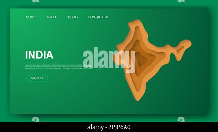 India 3d paper cut website template. India map paper cut out ...
