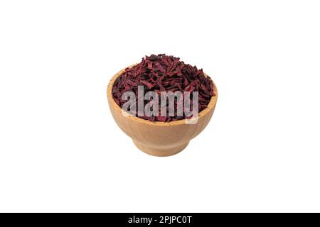 Dried beetroot slices in wooden bowl and scoop isolated on white ...