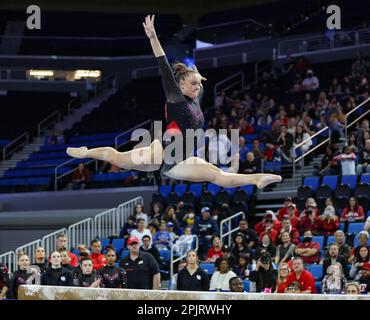 Utah Utes gymnast Maile O'Keefe performs during an NCAA gymnastics meet ...