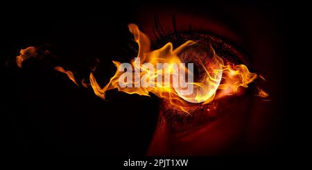 Macro image of human eye with fire flames Stock Photo - Alamy