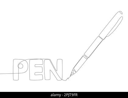 continuous single line drawing of ballpoint pen, line art vector ...