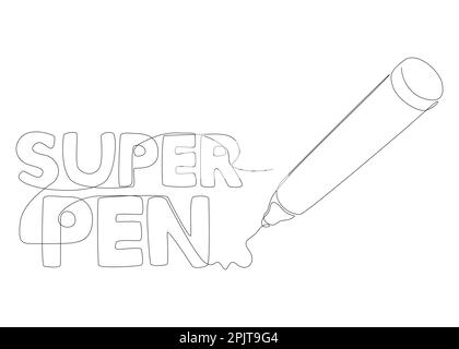 continuous single line drawing of ballpoint pen, line art vector ...