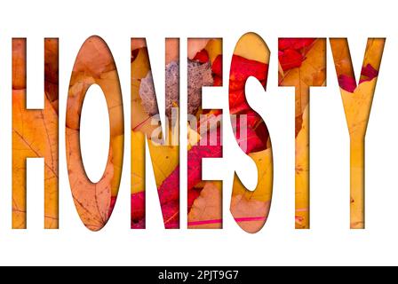 Autumn leaves, objects with Honesty text. Natural patterns, color ...