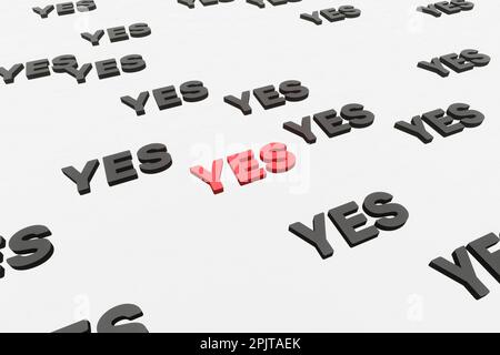 Yes symbol or yeah marks on black background 3d render. Say agree or ...