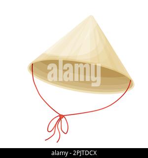 Conical traditional asian hat from natural materials with ribbon ...