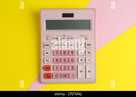 Modern calculator on color background, top view. Space for text Stock ...